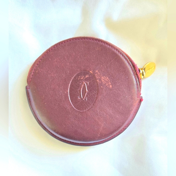 Cartier | Bags | Cartier Bordeaux Unisex Round Coin Case With Slight ...